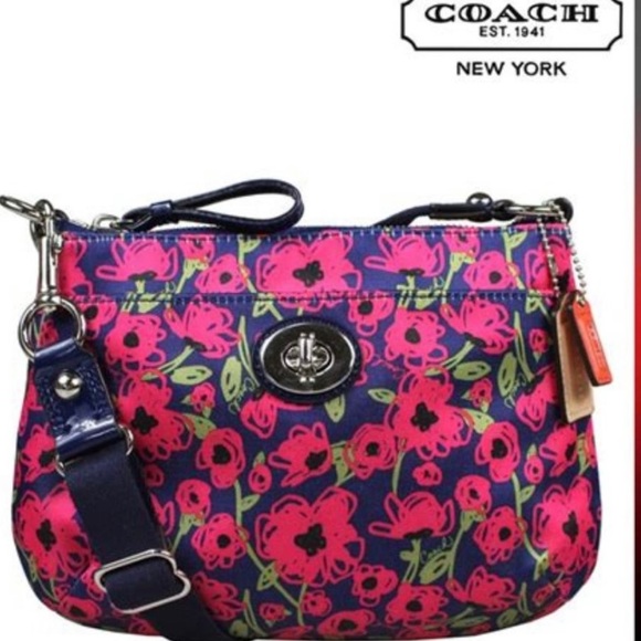 Coach | Bags | Coach Poppy Line Navy Blue Hot Pink Poppy Floral ...